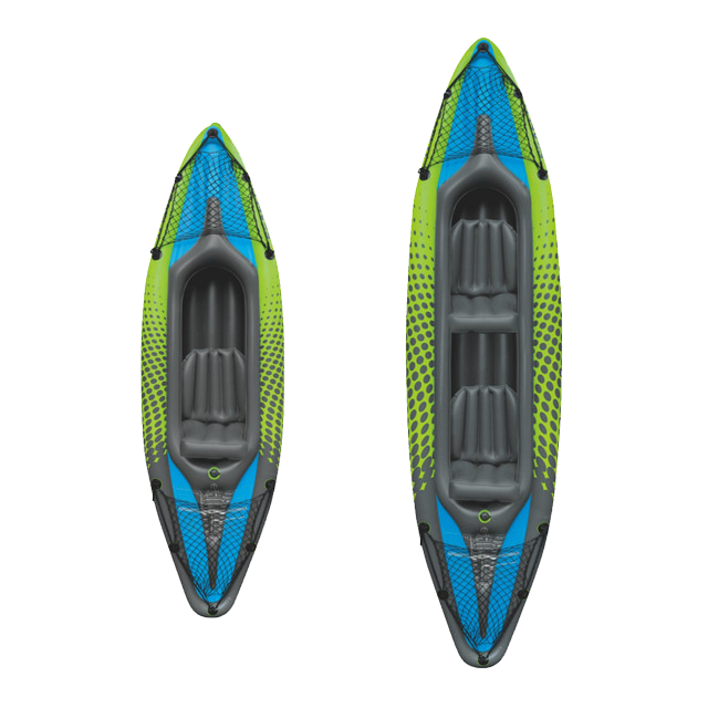 Green inflatable kayak on river for 2 lightweight high pressure hobie ...